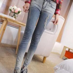 Gradient Color Cotton Denim Trousers on Luulla