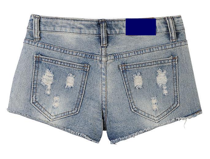 Stitching Gems Lip Hole Denim Shorts on Luulla