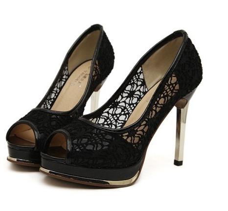 High With Fine Mesh Fabric With Waterproof Hollow Fish Head High-heeled ...